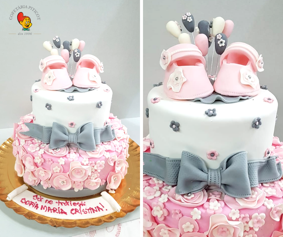 Tort de botez botosei roz, cod TB 8 – Piticot.ro